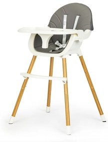 Židle na krmení 2v1 šedá s nohami v imitaci dřeva