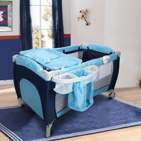 Costway Cestovní skládací postýlka 4 v 1 a dětská kolébka – 123 × 63 × 76 cm