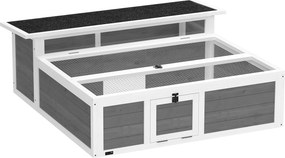 PawHut Dřevěný želví domek s volným výběhem hlavní domek s oknem na pantech 2 dveře 113x106,5x44,5 cm Tmavě šedý