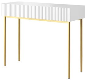 Moderní Konzolový/Toaletní stolek Nicole - Bílý mat / zlaté nohy