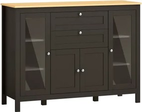 HOMCOM komoda úložný nábytek 1 dvoudveřová skříň, 2 skříně se skleněnými dveřmi, 2 zásuvky, nastavitelná police, 120x40x90 cm, černá