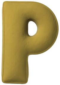 Yellow Tipi Olivově zelený sametový polštář písmeno P 40 cm