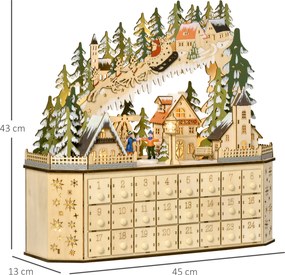 HOMCOM Adventní kalendář Vánoční dekorace, 24 zásuvek, LED světla, 39 cm x 9 cm x 42 cm, bílá + zelená 830-417