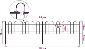 Zahradní plot s obloukem nahoře ocelový 337 x 60 cm černý 277639