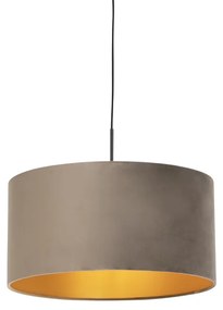 Závěsná lampa s velurovým odstínem taupe se zlatem 50 cm - Combi