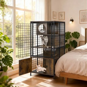 Costway Moderní klec pro kočky Vícepatrový kotec pro kočky s kovovým rámem
