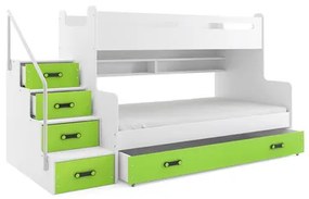 Dětská patrová postel MAX III s úložným prostorem 80x200 cm - bílá Zelená