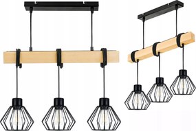 Dřevěná závěsná stropní lampa Lustr Zwis Loft Černý Drát 3xE27