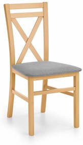 Dřevěná jídelní židle DARIUSZ – masiv, látka, více barev Medový dub / Šedá