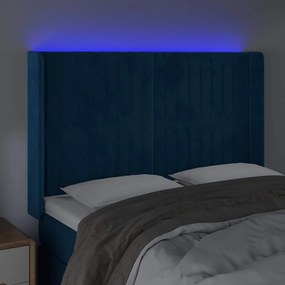Čelo postele s LED tmavě modré 147 x 16 x 118/128 cm samet 3124338