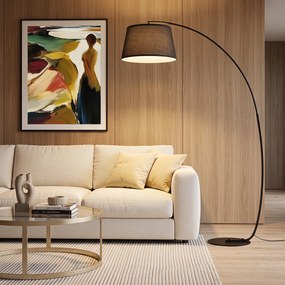 HOMCOM Stojací lampa, zakřivená stojací lampa s látkovým stínidlem, podlahová lampa s kulatou základnou, kov, 105D x 47Š x 190V cm, černá