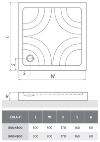 Roth Samonosná čtvercová sprchová vanička COLA-P Varianta: rozměry: 90x90 cm - (COLA-P 900 - 8000023)
