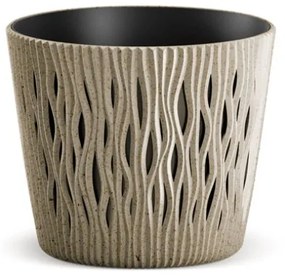 PROSPERPLAST Květináč - SANDY ROUND Eco Wood Průměr: 22,5 cm, Barva: naturo