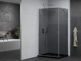 Mexen Pretoria, sprchový kout 70 (dveře) x 80 (stěna) cm, 6mm šedé sklo, chromový profil + černá sprchová vanička, 852-070-080-01-40-4070