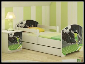 Dětská postel Oskar Fotbal 140x70 cm - Bílá - 1x krátká + 1x dlouhá zábrana se šuplíkem