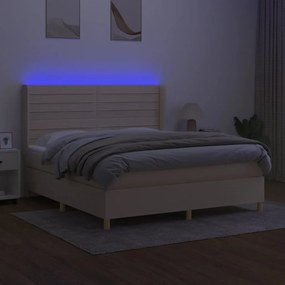 Box spring postel s matrací a LED krémová 160x200 cm textil 3138970