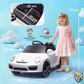 AIYAPLAY elektrické policejní auto pro děti s dálkovým ovládáním, dvojitý motor, siréna, pomocná kolečka, hudba a světla, bílé