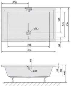 Polysan DEEP hluboká sprchová vanička, obdélník 130x75x26 cm, bílá, 72942