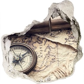 Wallmuralia Samolepící díra na stěnu Kompas mapa lupa 75x75 cm