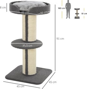 Škrabadlo PawHut pro kočky, stabilní škrabadlo s plošinou, sisal, nosnost 30 kg, šedé, pro aktivní hru a odpočinek | Aosom.de