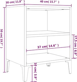 vidaXL Noční stolek s kovovými nohami 40 x 30 x 50 cm [805801] Barva: kouřový dub
