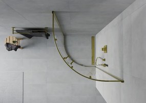 Mexen Rio, čtvrtkruhový sprchový kout s posuvnými dveřmi 80 (dveře) x 80 (dveře) x 190 cm, 5mm čiré sklo, zlatý profil, 863-080-080-50-00