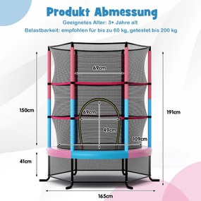 Costway Zahradní trampolína Ø165 cm s ochrannou sítí trampolína pojme až 135 KG