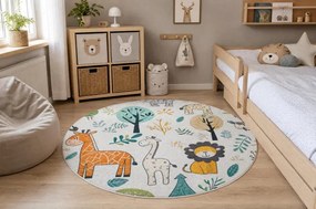 Dětský koberec protiskluzový BAMBINO 61570 krémový / zelený kruh