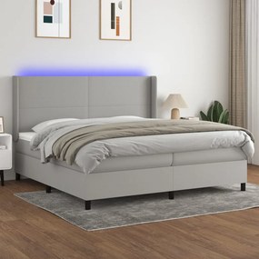 Box spring postel s matrací a LED světle šedá 200x200 cm textil 3138181