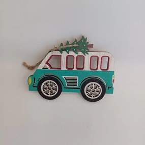 Dřevěná vánoční ozdoba autobus 12 × 9,5 cm, k zavěšení
