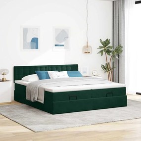 Osmanský rám postele s matrací tmavě zelená 200x200cm samet 3312119