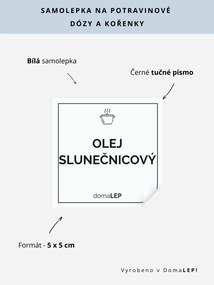 Samolepka na láhev OLEJ SLUNEČNICOVÝ – bílá, 5 x 5 cm, základní písmo