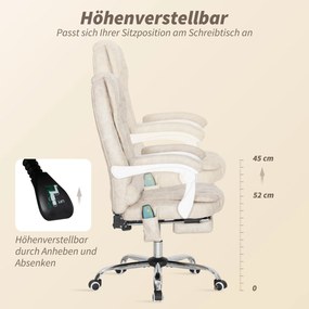 Vinsetto Kancelářská židle s masážní funkcí, ergonomická, 65x160x104 cm, krémově bílá