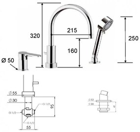 HOPA Tříotvorová vanová baterie  PIRA 0708 - nikl broušený BAREW0708