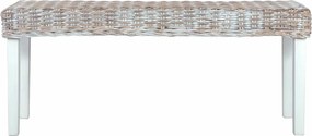 Lavice 110 cm bílý přírodní kubu ratan a masivní mahagon 285788