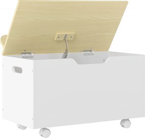 AIYAPLAY dětský box na hračky s kolečky, sklápěcí víko s bezpečnostním pantem, design mraků, bílá a přírodní