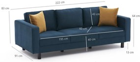Hanah Home Třímístná pohovka KALE olejově zelená 222 cm 825BLC2728