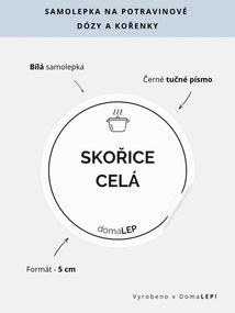 Samolepka na kořenky SKOŘICE CELÁ bílá 5 cm tučné písmo