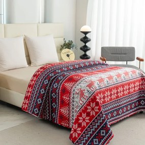 Červený vánoční přehoz se severským vzorem Šířka: 200 cm | Délka: 220 cm