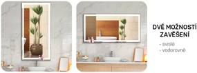 MMIRO, Koupelnové make-up zrcadlo s osvětlením a poličkou Bathroom Fashion BF3, 122x61 cm | stříbrná