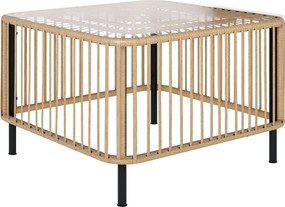 Outsunny Poly Rattan Zahradní Stůl, 65 x 65 x 43 cm, Voděodolný Kulatý Stůl se Skleněným Topem na Terase, Balkonový Stolek, Zahradní Nábytek z Přírodn