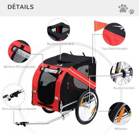 PawHut Pet Bike Trailer - Kočárek pro psy s 8 odrazkami, vlajkou a připojovacím barem, ocelový, voděodolný polyester, max. 30 kg, 130L x 73W x 90H cm…