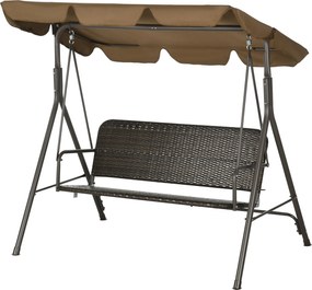 Zahradní houpačka Outsunny pro 3 osoby s nastavitelnou sluneční střechou, sedák z PE ratanu a opěrky na balkon, terasu, patio - nosnost 240 kg, 167x11
