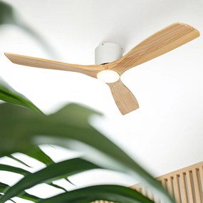 Stropní ventilátor bílý s dřevem 131,5 cm vč. LED stmívatelný s dálkovým ovládáním - Jerri