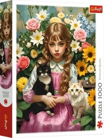 TREFL Puzzle Dívka s kočkami / 1000 dílků / 48 x 68,3 cm