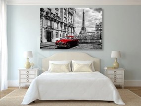 Obraz červené retro auto v Paříži - 120x80 cm