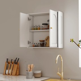 HOMCOM Koupelnová nástěnná skříňka s regály, 2 dveře s obloukovým designem a zlatými úchyty, 60x20x60 cm, bílá