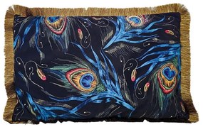 Sametový polštář s pavími pery a zlatými třásněmi - 40*60*10cm