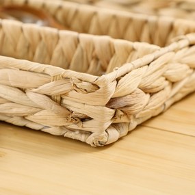 HOMCOM Obdélníkový Úložný Koš, Woven Storage Basket z Vodního Hyacintu s 4 Odděleními, Úložný Koš pro Kuchyni, Koupelnu, Ložnici, Přírodní