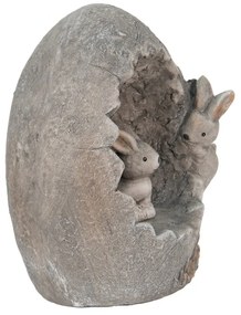 Šedá dekorace králíčci na vajíčku v dekoru kamene – 22x18x27 cm